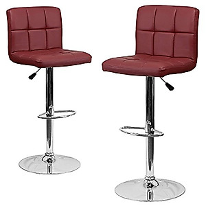 KLS14 Modern Design Barstools Hight Adjustable Seat Hydraulic 360-Degree Swivel Sturdy Steel Frame Padded Cushion Seat Dining Chair Bar Pub Stool Home Office Furniture - Set of 2 Burgundy #1974
