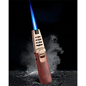 Butane Torch Lighter Refillable Windproof Cooking Lighters with Safety Lock and Adjustable Jet Flame for Candle Fireplace Kitchen Camping Grill Outdoor (Red Mahogany)