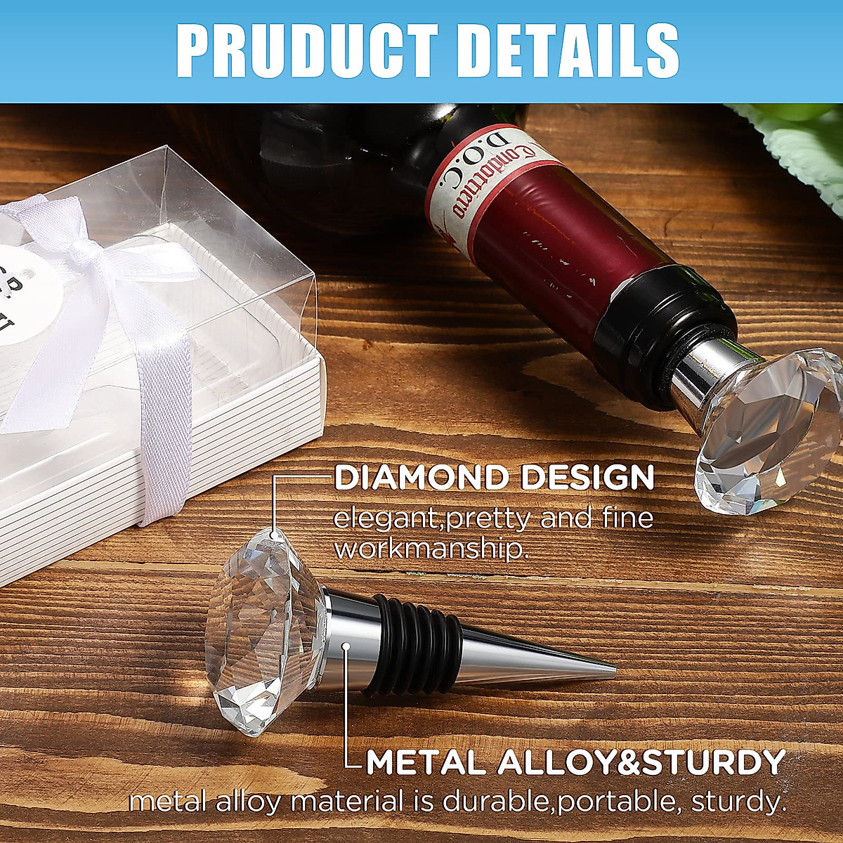 12 Pieces Wine Beverage Bottle Stopper Corks Reusable Diamond Plug Wine Corks for Wine Bottles Crystal Bottle Stopper for Wine Decorative Accessories with Individual Present Box