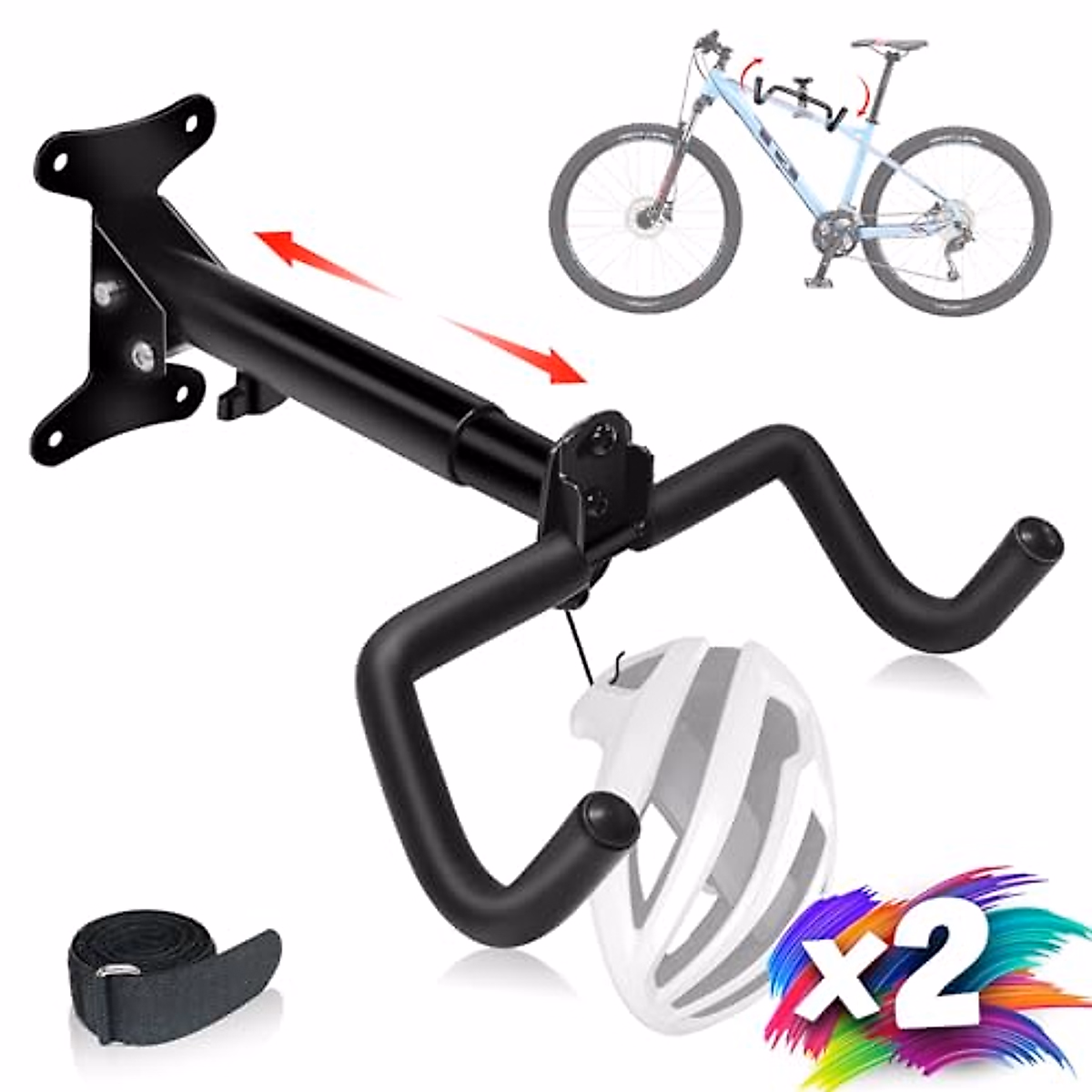 CUCESH Bike Wall Mount Hanger 2 Pack .Horizontal Indoor Bicycle Storage Rack. Cycling Wall Mounted Holder Hook for Road, Mountain or Hybrid Bikes in Garage or Home