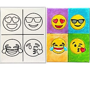 Indigo Art Studio Pre Drawn Canvas Painting for Kids | Stretched & Stenciled | Art Activity Summer Camps | Emoji Smiley Coloring | DIY Birthday Gift & Paint Party Favor (8x10 Inches)