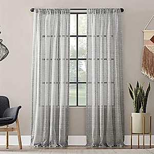 Clean Window Textured Slub Stripe Anti-Dust Allergy/Pet Friendly Sheer Curtain Panel, 52" x 95", Gray