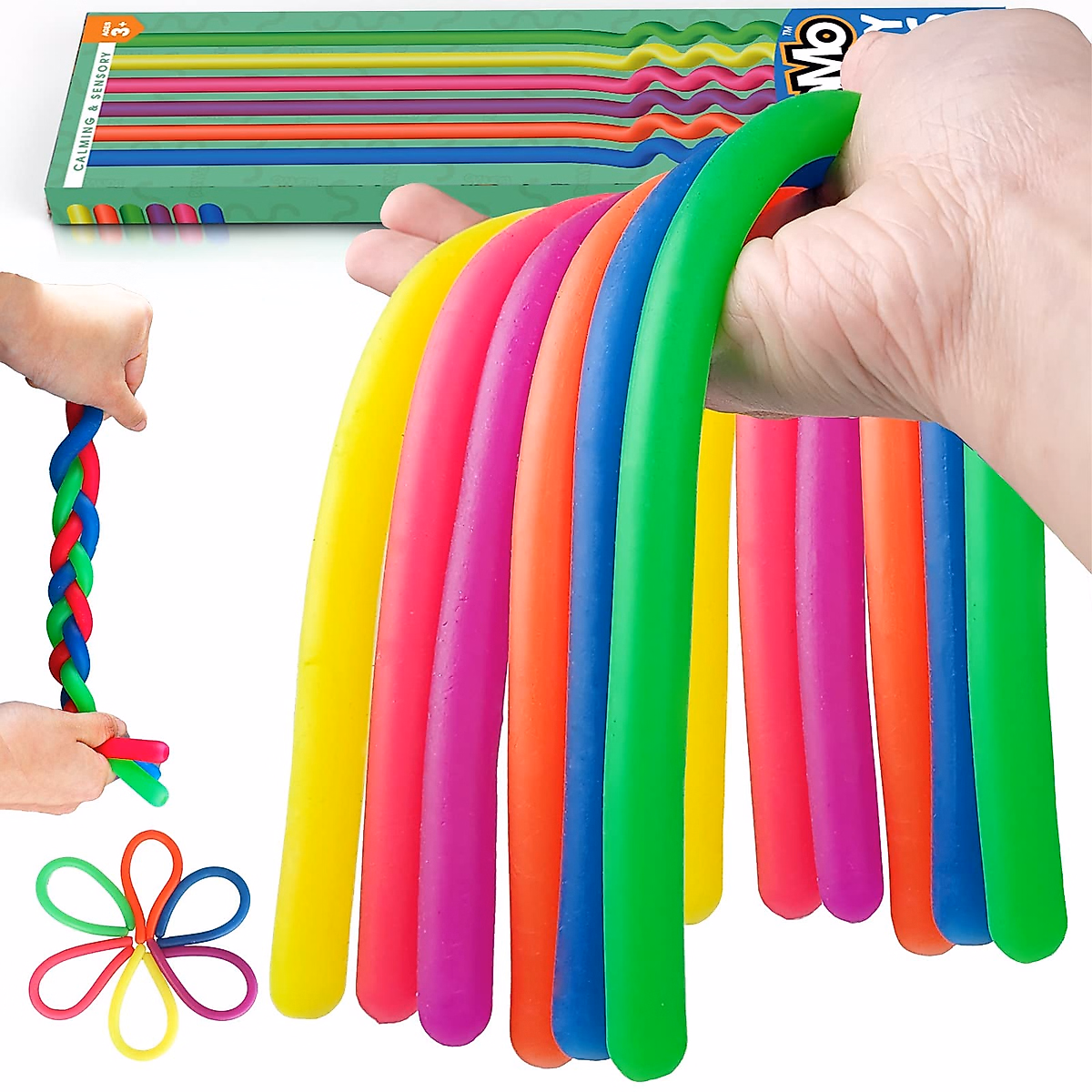BUNMO Super Sensory Stretchy Strings 6pk | Calming & Textured Monkey Stretch Noodles | Sensory Toys for Autistic Children | Stress Relief & Anxiety Toys for Kids | Hours of Fun for Kids (Smooth)