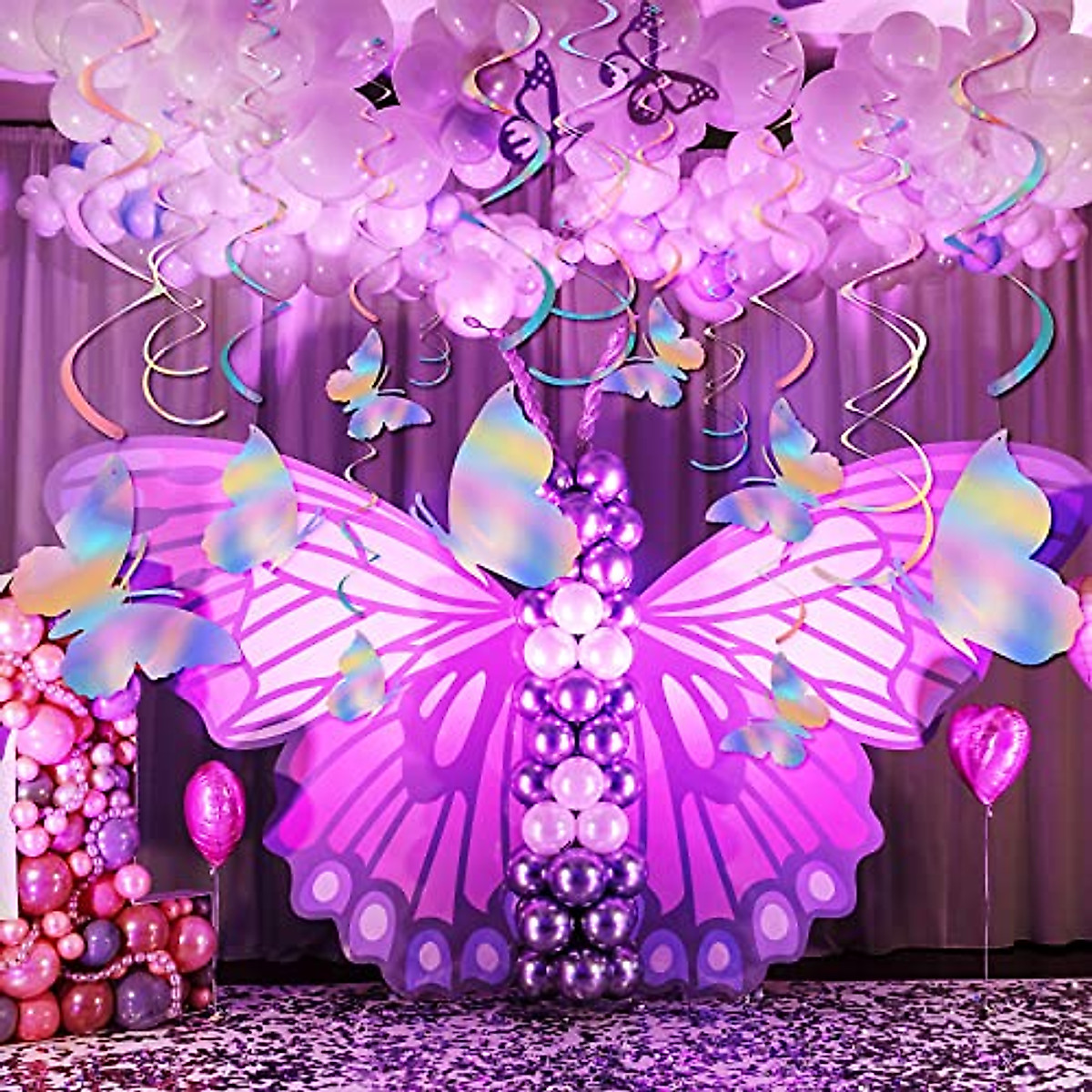 30 Pieces Iridescent Hanging Swirl Decorations Laser Butterfly Hanging Swirl Sparkly Transparent Plastic Streamers Ceiling Decorations Birthday Butterfly Themed Fairy Party Butterfly Decorations