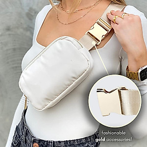 Boutique Belt Bag | Crossbody Fanny Pack for Women Fashionable Cute Mini Everywhere Bum Hip Waist Small Fashion Travel Chest Gold Accessories Adjustable Extended Strap Cream