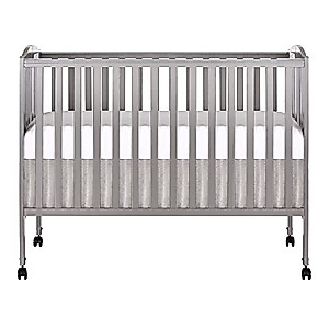 Dream On Me Full Size 2-in-1 Folding Stationary Side Crib in Steel Grey, Locking Wheels, Folds Flat for Storage, Comes with Teething Guard, Non-Toxic Finish