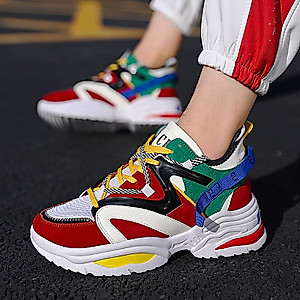 Men's Rainbow Color Running Sneakers,Soft Sole Shock Absorbing Comfortable Breathable Training Fitness Mountaineering Sneakers (9,Rainbow)