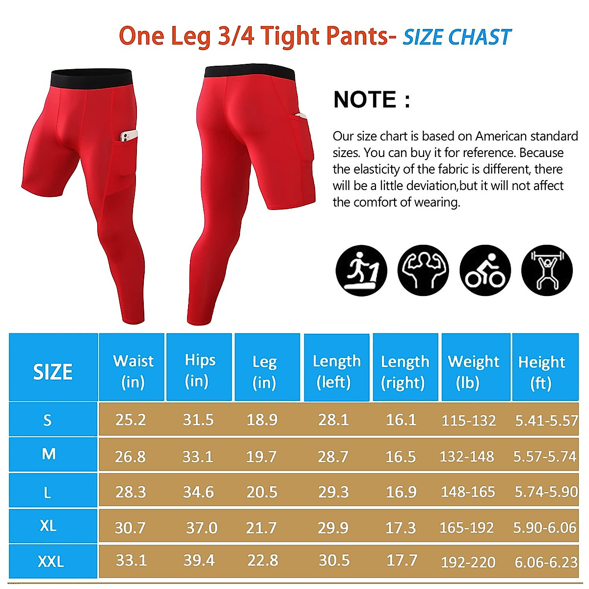 One Leg Compression Tights for Basketball, Mens 3/4 One Leg Compression Pants Dry Fit Running Leggings Sport Baselayer