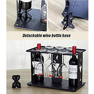 PIBM Stylish Simplicity Wine Shelf Freestanding 2 Bottles of Wine Display Stand, Countertop 6 Wine Glass Hangers