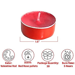 CandleNScent Richly Scented Tealight Candles, 30 Pack Tea Lights - Valentines Day | Red Rose Petals Fragrance - Floral Collection, Made in USA.