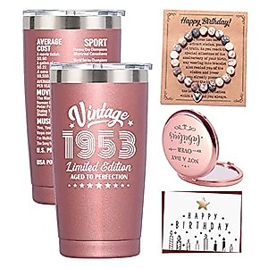 Xinezaa 70th Birthday Gifts Set for Men Women, 70th Birthday Gift for Friend Coworker Wife Mom Aunt Grandma, Happy 70 Years Old Birthday Party Decorations, 20oz Tumbler Cup, Rose Gold