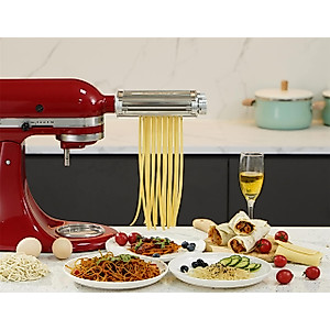 FavorKit Pasta Maker Attachment for KitchenAid Mixers,3 in 1 Set Included Pasta Sheet Roller, Spaghetti Cutter, Fettuccine Cutter Accessories and Cleaning Brush