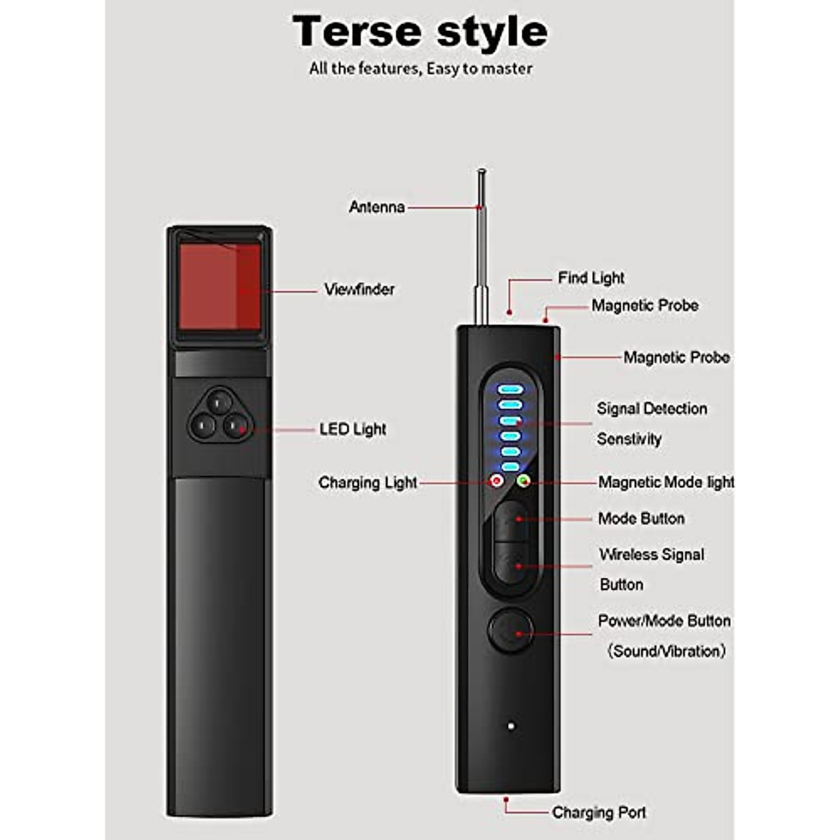 WGP Hidden Camera Detectors, Hidden Devices/Bug/Anti Spy/Listing Device/GPS Tracker/RF Detector, 5 Sensitivity Levels, 25H Working Time, Home Office Travel