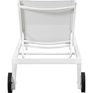 Meridian Furniture 373White Nizuc Collection Modern | Contemporary Resilient Mesh Water Resisting Fabric Upholstered Outdoor Patio Adjustable Sun Lounge Chair, 80.5" W x 29" D x 13.5" H, White
