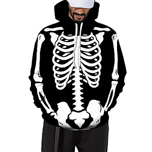 2023 New Halloween Skeleton 3D Digital Print Hooded Men And Women Cos Casual Men And Women Hoodie Indoor (b-Black, M) Mens Hoodies