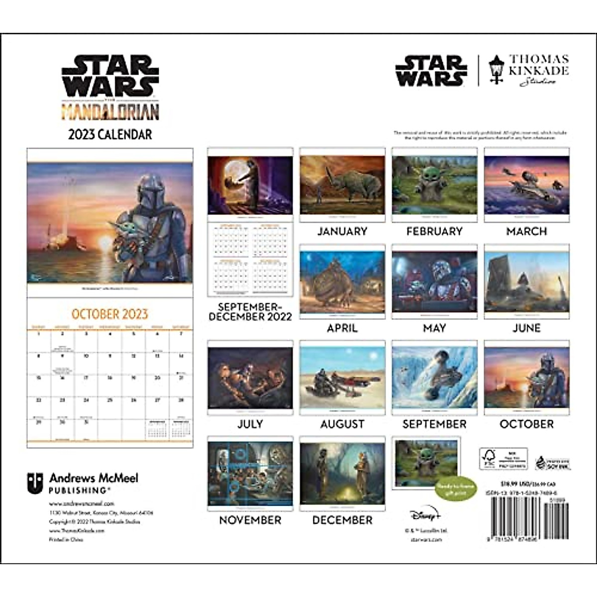 THE MANDALORIAN by Thomas Kinkade Studios 2023 Deluxe Wall Calendar with Print