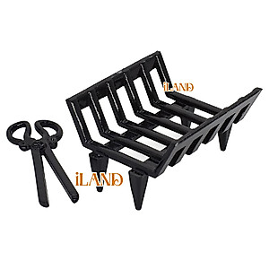 iLAND Dollhouse Furniture and Accessories of Dollhouse Fireplace on 1/12 Scale w/Fire Light & Fireplace Tong & Firewood Rack (Neoclassical 3pcs)