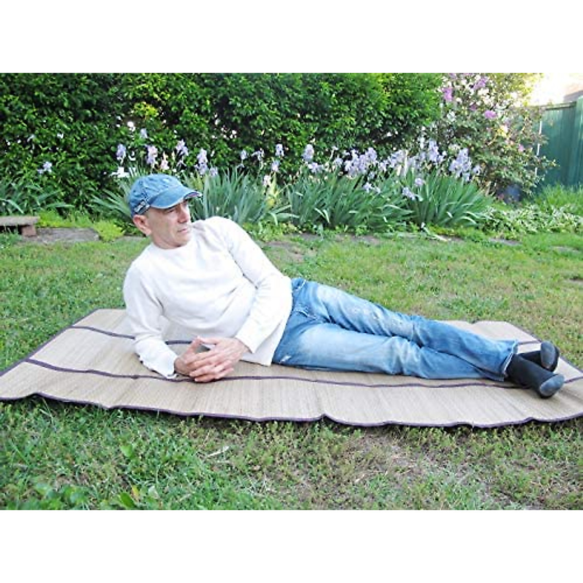 Handmade Woven Thai Beach Mat - Straw Ground Mat for Camping, Yoga, Meditation, Festivals, Concerts - Eco-friendly Reed Mat - Foldable - 70 Inches x 35 Inches