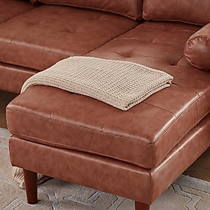 Tbfit 80" W Sectional Sofa Couch, L Shaped Couch with Reversible Chaise, Mid Century Modern Couches for Living Room Apartment Small Space, Convertible Sofa with Tufted Seat Cushion, Brown
