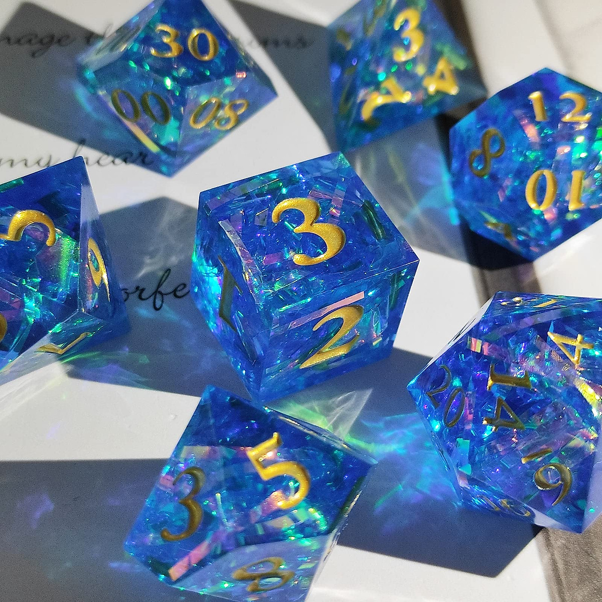 DND Dice Set MTG D&D Apply to Dungeons and Dragons RPG D20 Polyhedral Math Board Game Sharp Edges Galaxy Resin Dice Accessories Gifts Bag-Blue