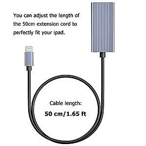 Lightning to Ethernet Adapter[Apple MFi Certified], IVSHOWCO iPhone iPad to RJ45 Ethernet LAN Network Adapter with Charging Port, 100Mbps High Speed,Plug and Play(1.65Ft)