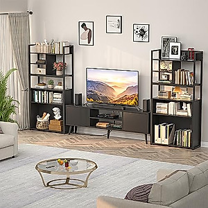 armocity Black Industrial Bookshelf, 6 Tier Tall Bookshelves Wood Metal Frame Standing Bookcase, Display Book Shelf with Adjustable Storage Shelves for Home Office, Living Room, Bed Room, Black