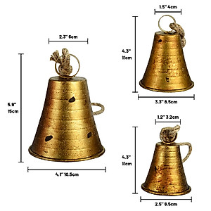 Styleonme Decorative Bells, Christmas Bells, Metal Indoor and Outdoor Blessing Bells, 3-Piece Set of Harmonious Bells, Vintage Handmade and Rustic Lucky Christmas Bells Hanging on a Rope