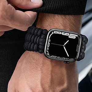 CAGOS Compatible with Apple Watch Band 49mm 45mm 44mm 42mm, Rugged Survival Paracord Nylon Strap Braided Sport Loop for iWatch Bands Ultra 2 Series 9 8 7 6 5 4 3 2 1 SE Men, Black L