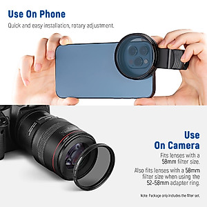 NEEWER 58 mm Lens Filter Kit with Mobile Phone Lens Clip, CPL, ND32, 6 Point Star Filter, Graduated Filter (4 Colours), Compatible with iPhone 15 14 Pro Max 13 12 11 & Canon Nikon Sony Cameras