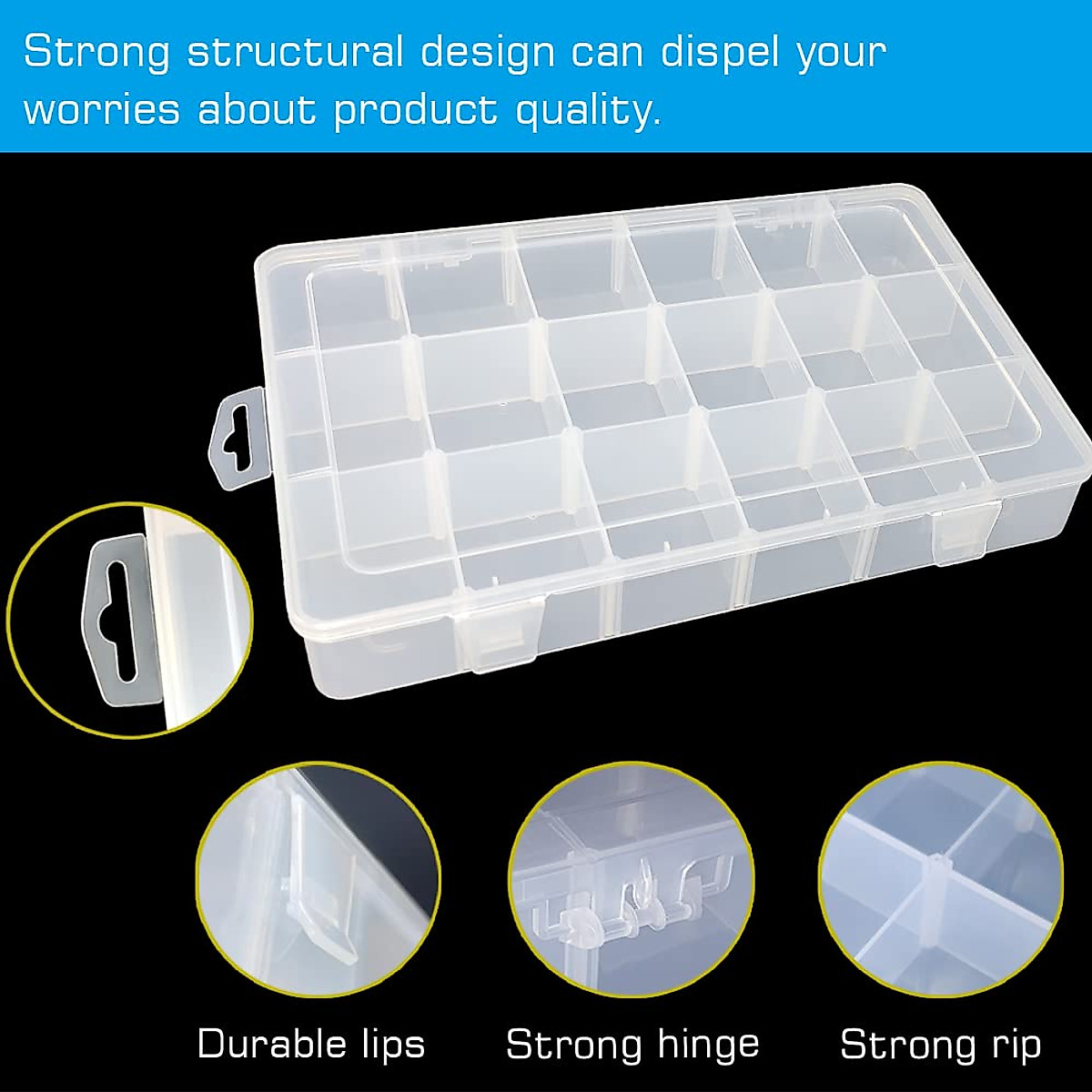 YUGOOD Large Clear Organizer Box,18 Grids Tackle Box Organizer with Removable Dividers for Fishing Hook,Bead Organizer Box,Plastic Storage Containers for Small Parts,Crafts (Size10.8 x 7.7 x 1.7in)