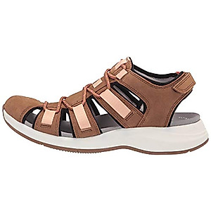 Clarks Women's Solan Sail Flat Sandal, Dark Tan Leather/Suede, 8