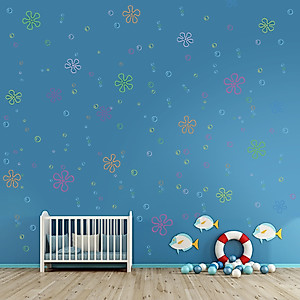 Dripykiaa 183 Pieces Flowers Bubbles Wall Decals Under The Sea Birthday Party Decorations Wall Stickers for Bedroom Bathroom Decor Wall Decor for Boys Girls Teens Adults
