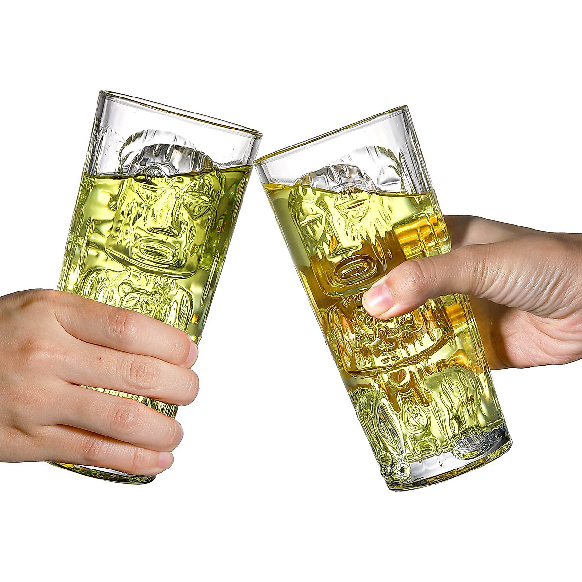 SOUJOY 6 Pack Tiki Glass, 14oz Modern Bar Cocktails Mug, Old Fashioned Highball Cup for Mai Tai, Exotic Zombie Cocktails, Tropical Island Drinks Tiki Bar Professional Hawaiian Party Barware