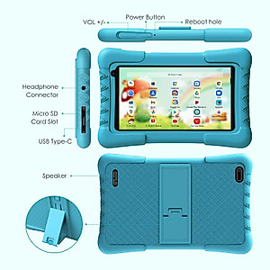 TOSCiDO 7 inch Kids Tablet, Tablet for Kids, Android 11 go,2GB RAM 32GB ROM, Quad Core Processor, IPS HD Display, Parental Control, WiFi, Dual Cameras with Kids Tablet Case - Blue