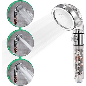 Filtered Shower Head by StoneStream, Original EcoPower High Pressure Shower head with Hard Water Filter and ON/OFF switch and Spa like Ionic beads for Dry Skin & Hair —3 Spray Settings