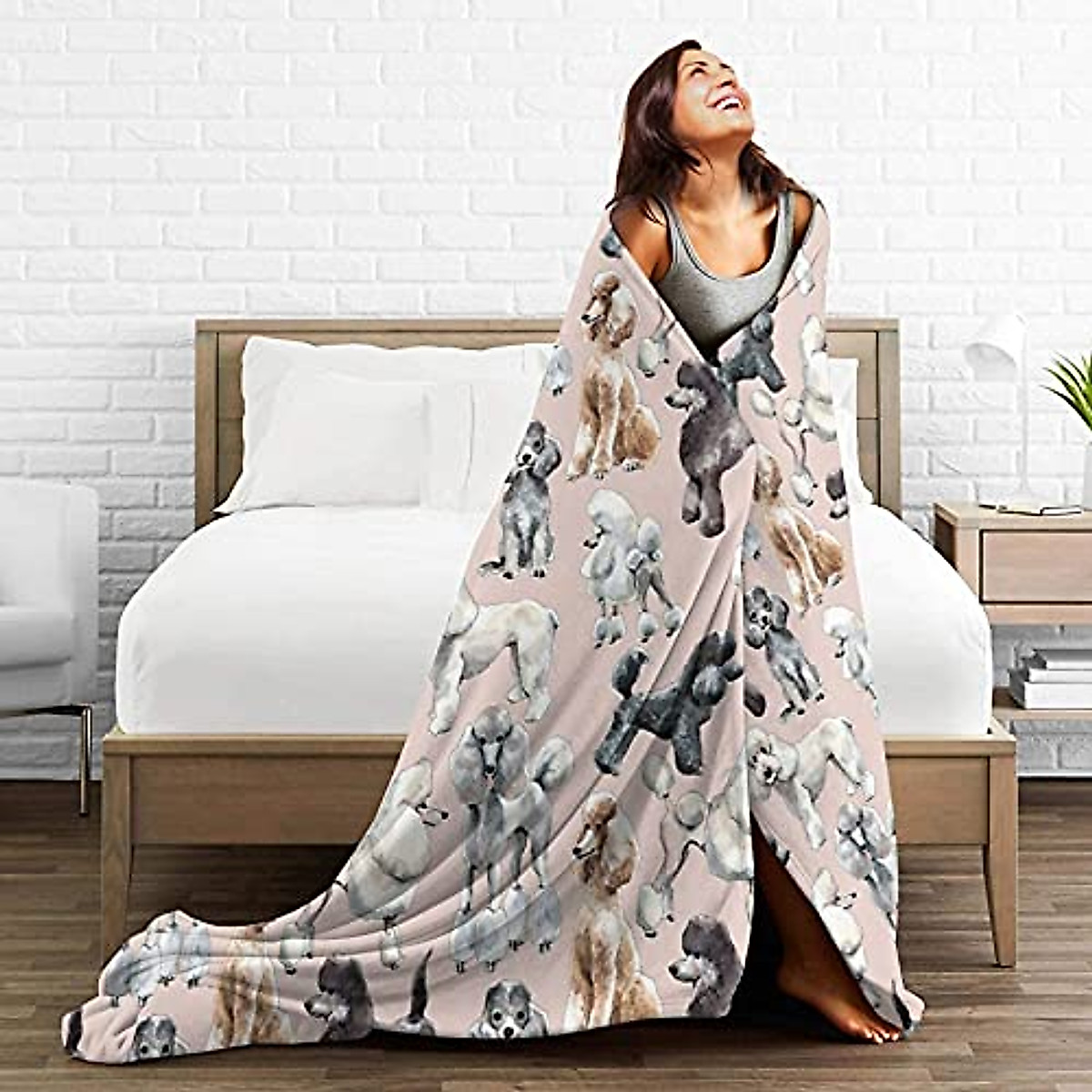 Quicklro Poodles Dogs Flannel Fleece Soft Throw Blanket 60*50inch,Lightweight Microfiber Flannel Fleece Plush Blanket for Bed Sofa Couch All Seasons Black