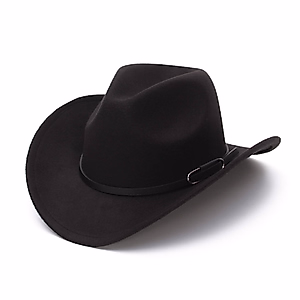 GEMVIE Cowboy Hat for Men Women Classic Roll Up Brim Fedora Cowgirl Hat Western Cowboy Hat with Belt Black