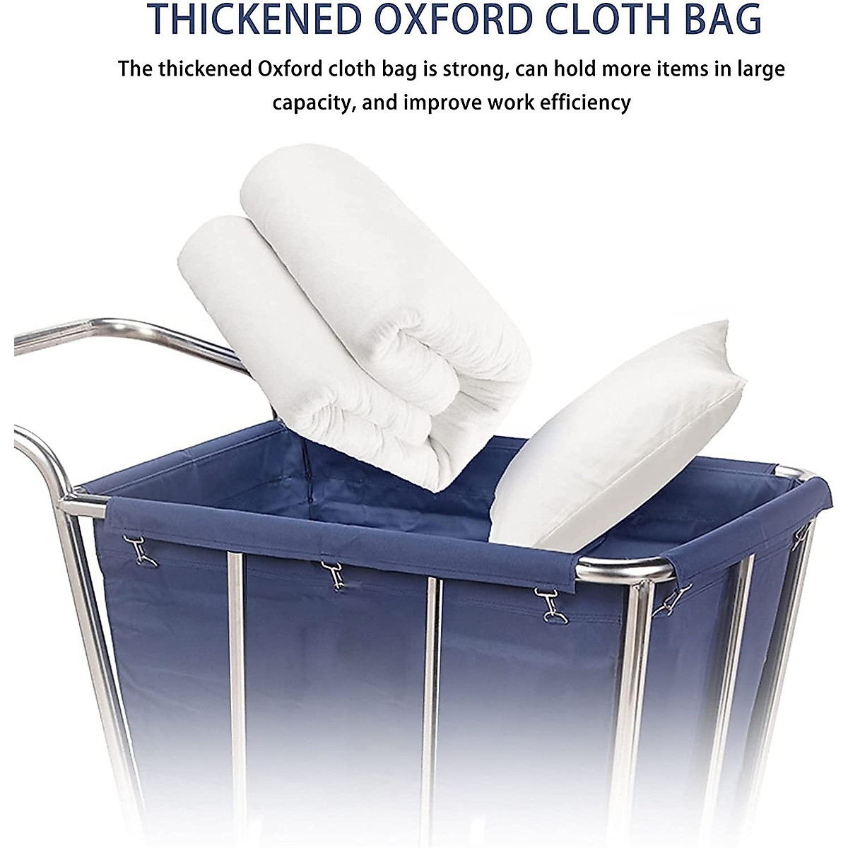 Commercial Laundry Cart with Wheels, 400L large Laundry Rolling Bins with Removable Waterproof Canvas Lining Basket, Heavy Duty Stainless Steel Laundry Hampers for Hotels & Hospital, 440lbs Load