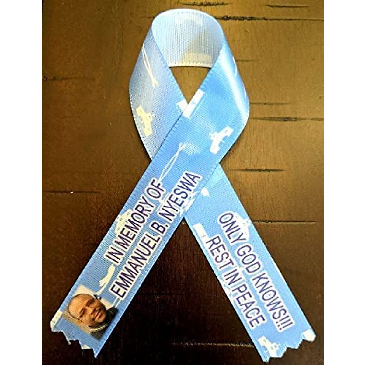Personalized Ribbon Bow with Optional Pin for Memorial Funeral Awareness Event Or Party with Custom Printed Photo
