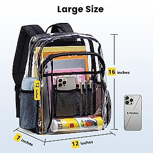 Vorspack Clear Backpack Heavy Duty - Clear Book Bag with Multi-pockets Large See Through Backpack for College Workplace - Black