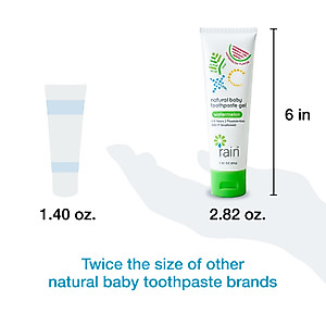 Rain Natural Baby Fluoride Free Kids Toothpaste Gel - Safe to Swallow Infant Toddler Tooth Paste, 2.8 Oz, Babies Training, Ages 6 to 12 months and Up Vitamin C Watermelon Toothpaste for Kids 0-6 years