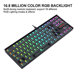 Redragon BBK552 Custom Gaming TKL Mechanical Keyboard Kit – 80% 87 Keys DIY RGB Fully Modular Keyboard - USB Wired Barebones Tenkeyless Keyboard HOT SWAPPABLE 3pin/5pin Switch, Black