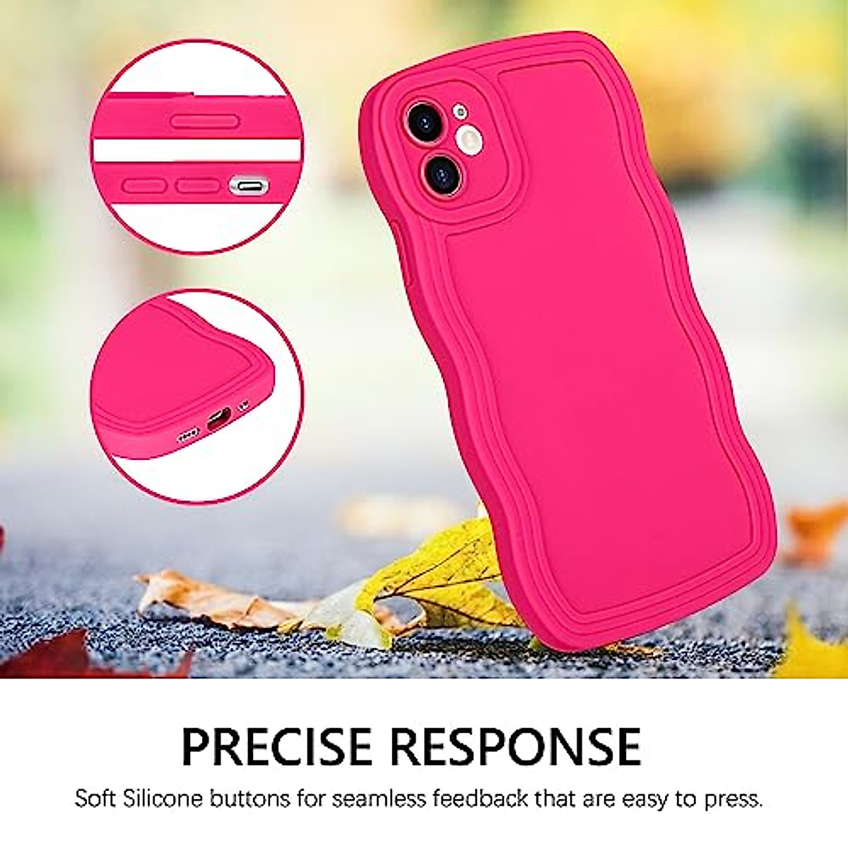 GUAGUA Compatible with iPhone 12 Mini Case, Phone Case iPhone 12 Mini, Cute Curly Wave Shape Design Soft Hybrid TPU Bumper Drop Shockproof Protective Anti Slip Case for iPhone 12 Mini 5.4’’, Hot Pink
