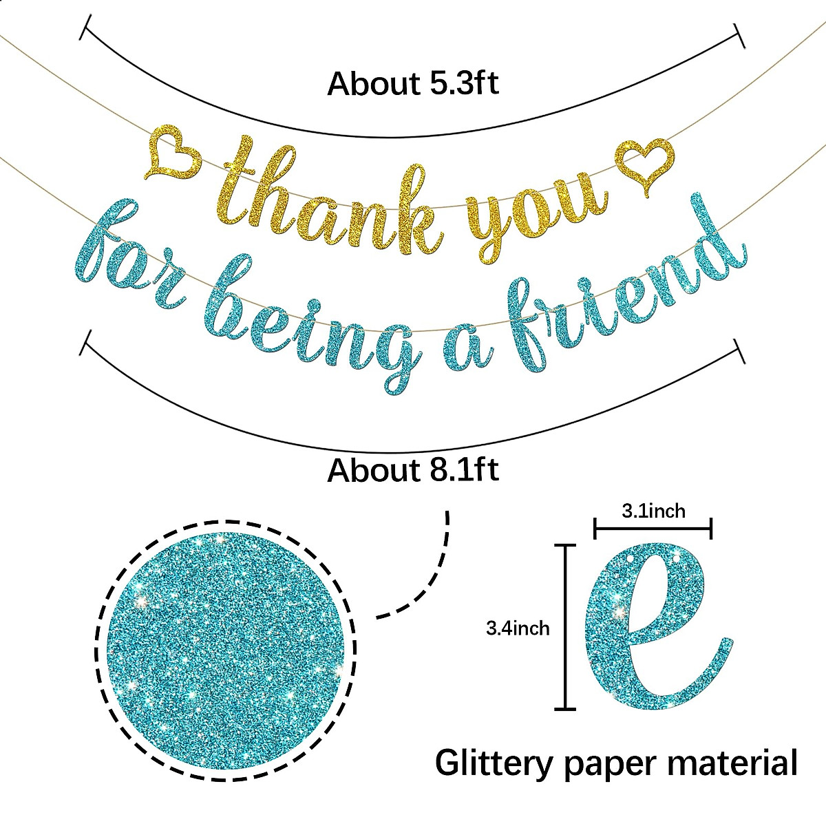 INNORU Thank You for Being a Friend Banner - Thank You Party Decor - New Friends - Graduation Going Away Party Decorations Supplies, Glitter