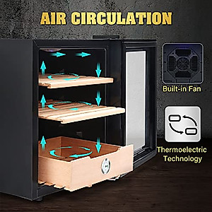 TCFUNDY 50L Cooler Humidor, Electronic Cooler Humidor 3-Layer Spanish Cedar Wood Shelves & Drawer with Hygrometer, 300 Capacity, 1.76 Cu Ft