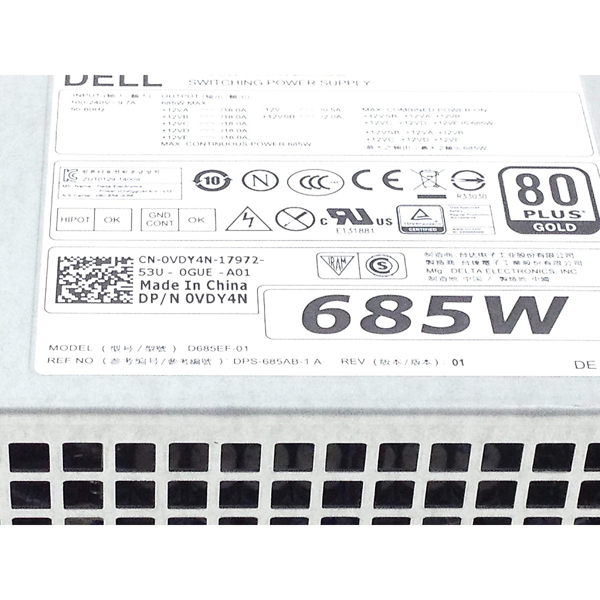 Dell 685W Power Supply for Precision T5810 Workstation PN: W4DTF K8CDY CYP9P KTMT8 VDY4N (Renewed)