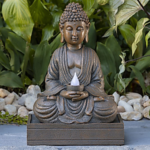 VP Home Tranquil Pagoda & Glowing Serenity Meditative Buddha Solar Powered Flickering LED Outdoor Decor Garden Light