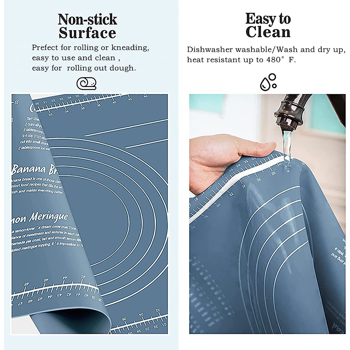 Baking Mats,Silicone Pastry Mat,Silicone Baking Mat for Pastry Rolling Dough with Measurements, BPA Free Non stick and Non Slip Blue Table Sheet Baking Supplies for Bake Pizza Cake