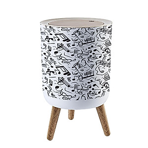 PHAIBHKERP Trash Can with Lid Music Notes Seamless Garbage Can Round Waste Bin Press Cover Dog Proof Wastebasket for Kitchen Bathroom Living Room Nursery 1.8gal