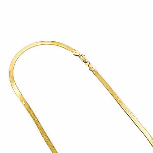 IcedTime Solid 14K Yellow Gold Herringbone Chain 3mm Wide Necklace 18 inches Long with Lobster Clasp
